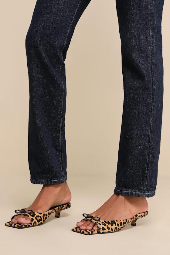 Steve Madden Meme Leopard Calf Hair Leather Kitten Heel Slide Sandals ...