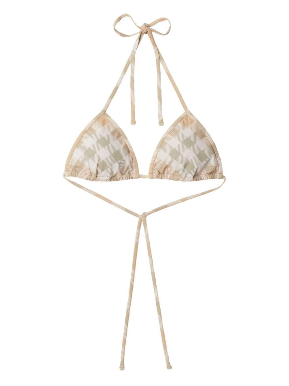 Burberry Checked Triangle Bikini Top in White | Lyst