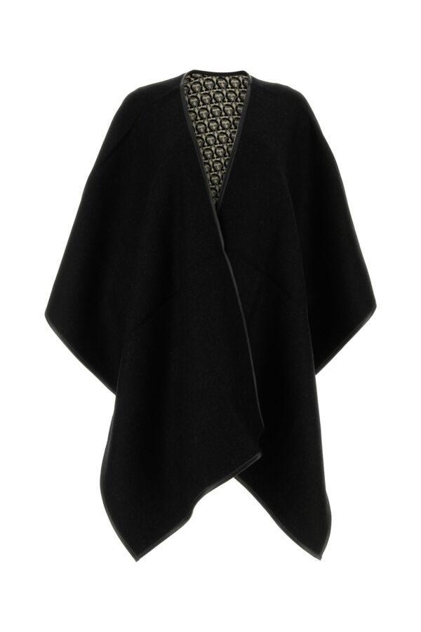Ferragamo Salvatore Wool Reversible Cape in Black | Lyst