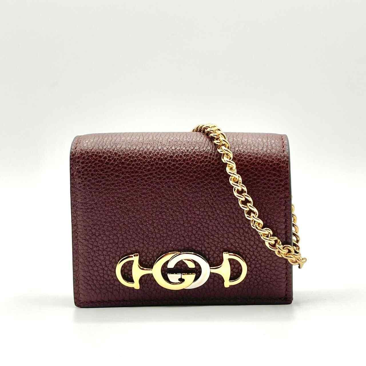 Gucci Zumi Burgundy Leather Chain Bi-Fold Mini Wallet W/Box in Red | Lyst