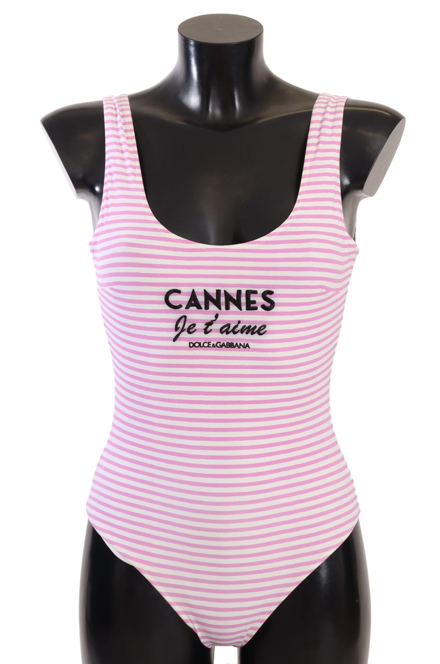 Dolce And Gabbana Synthetic Pink Stripe Cannes Print Swimwear One Piece