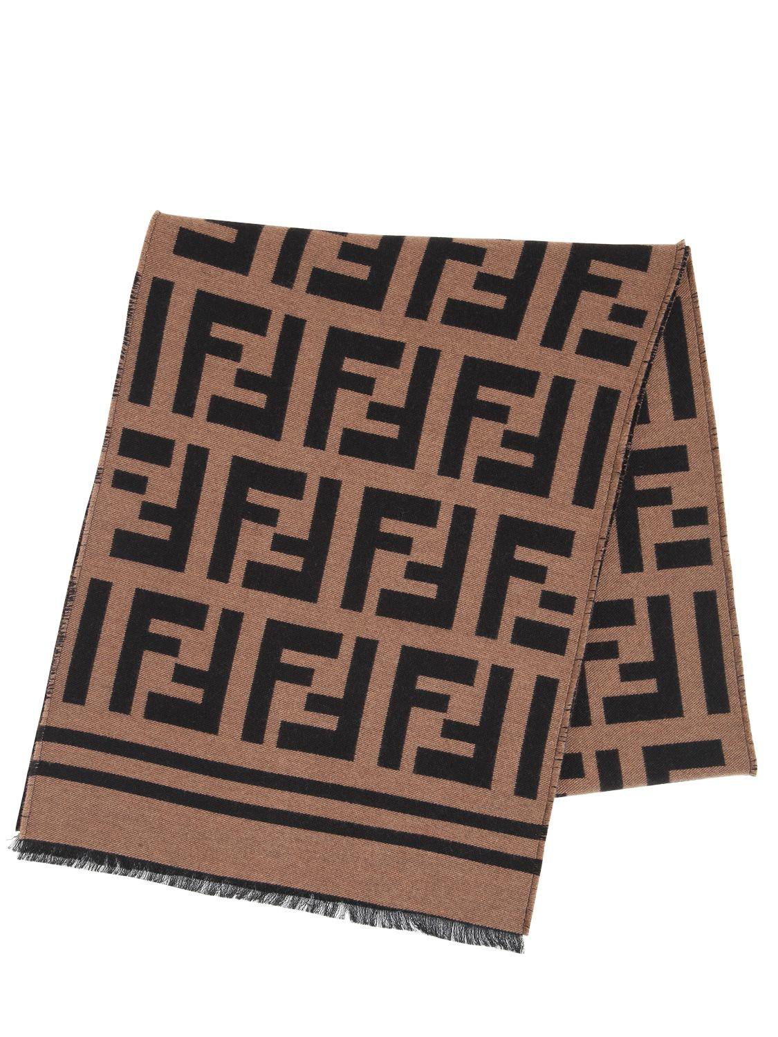Fendi Ff Wool & Silk Jacquard Knit Scarf for Men - Lyst