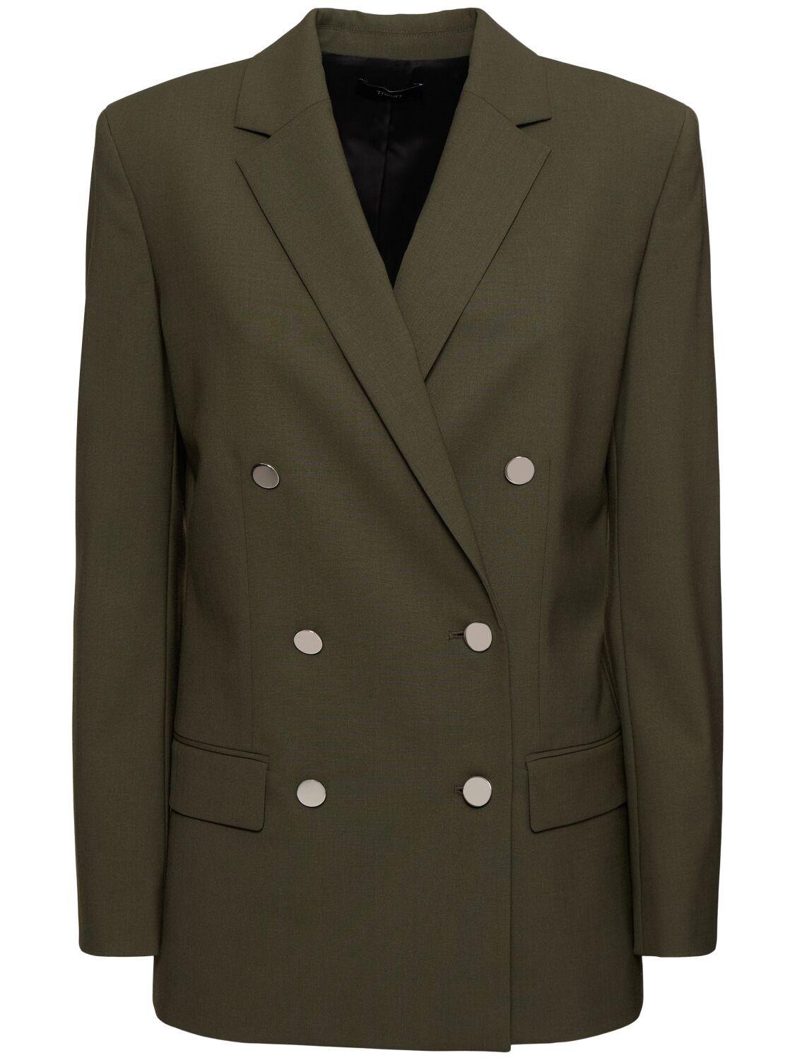 Theory Boxy Double Breast Wool Blend Blazer Dark in Green | Lyst