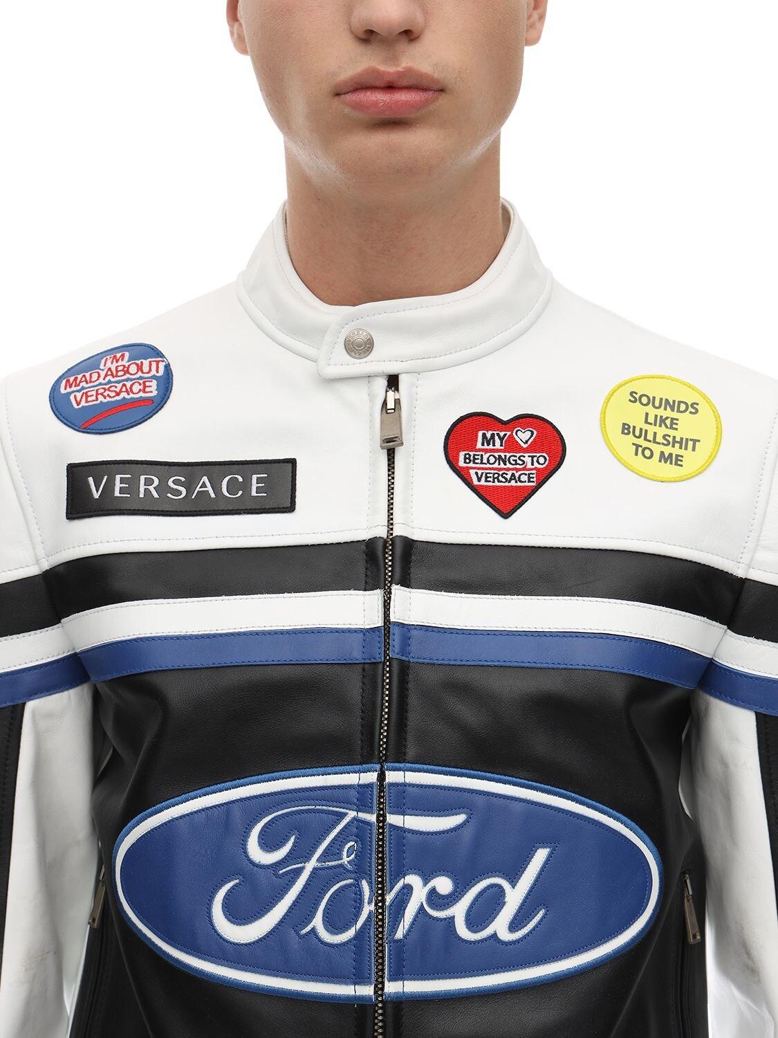 Versace X Ford Race Logo Biker Jacket in Black/White (Black) for Men ...
