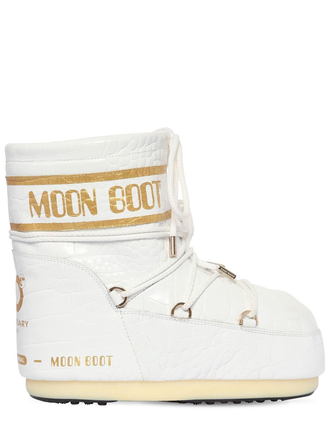 Moon Boot 50mm Croc Embossed Leather Snow Boots in White - Lyst