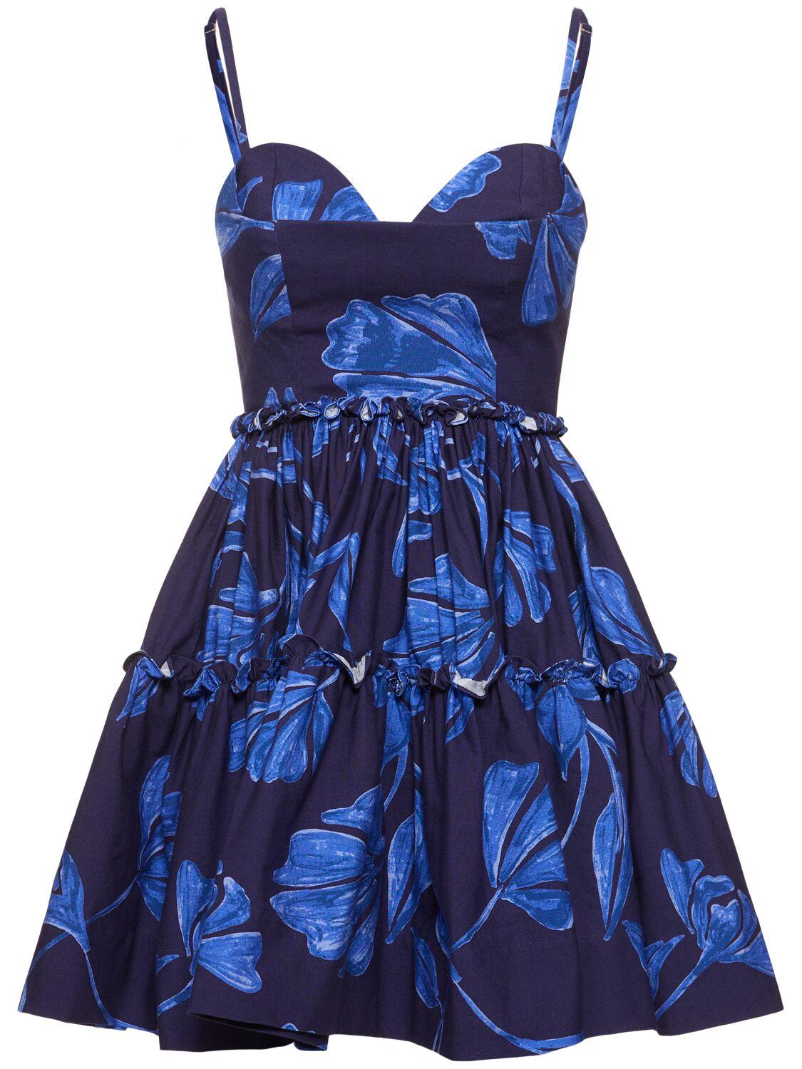 PATBO Nightflower Printed Cotton Mini Dress in Blue | Lyst