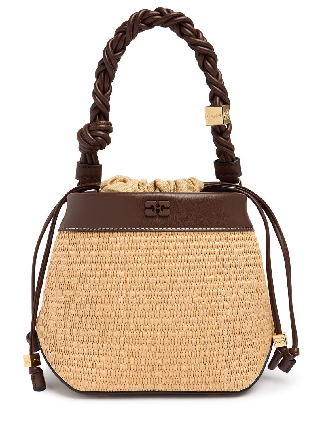 Ganni Bou Bucket Raffia Effect Bag in Natural | Lyst