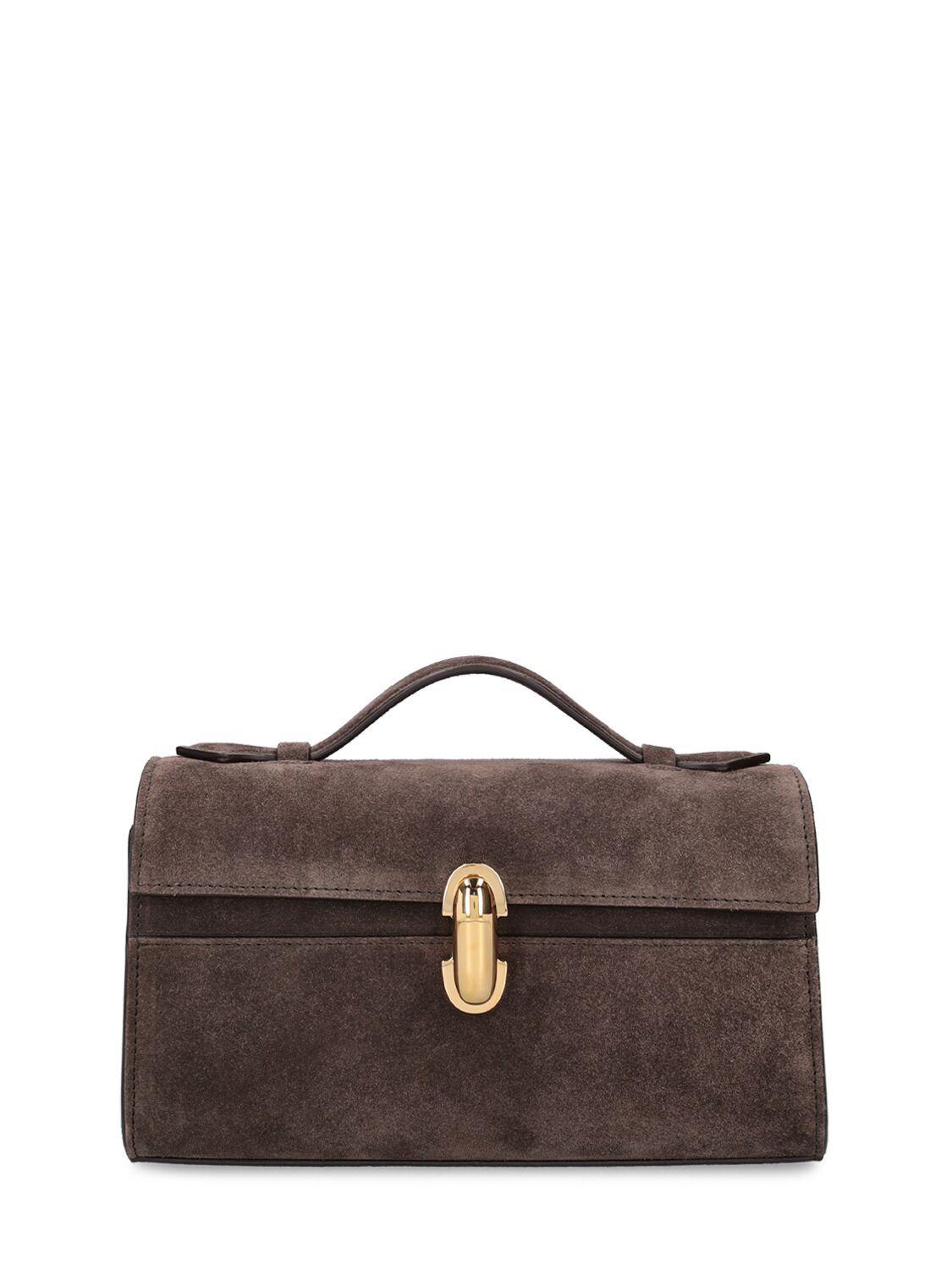SAVETTE The Symmetry Suede Top Handle Bag in Brown | Lyst