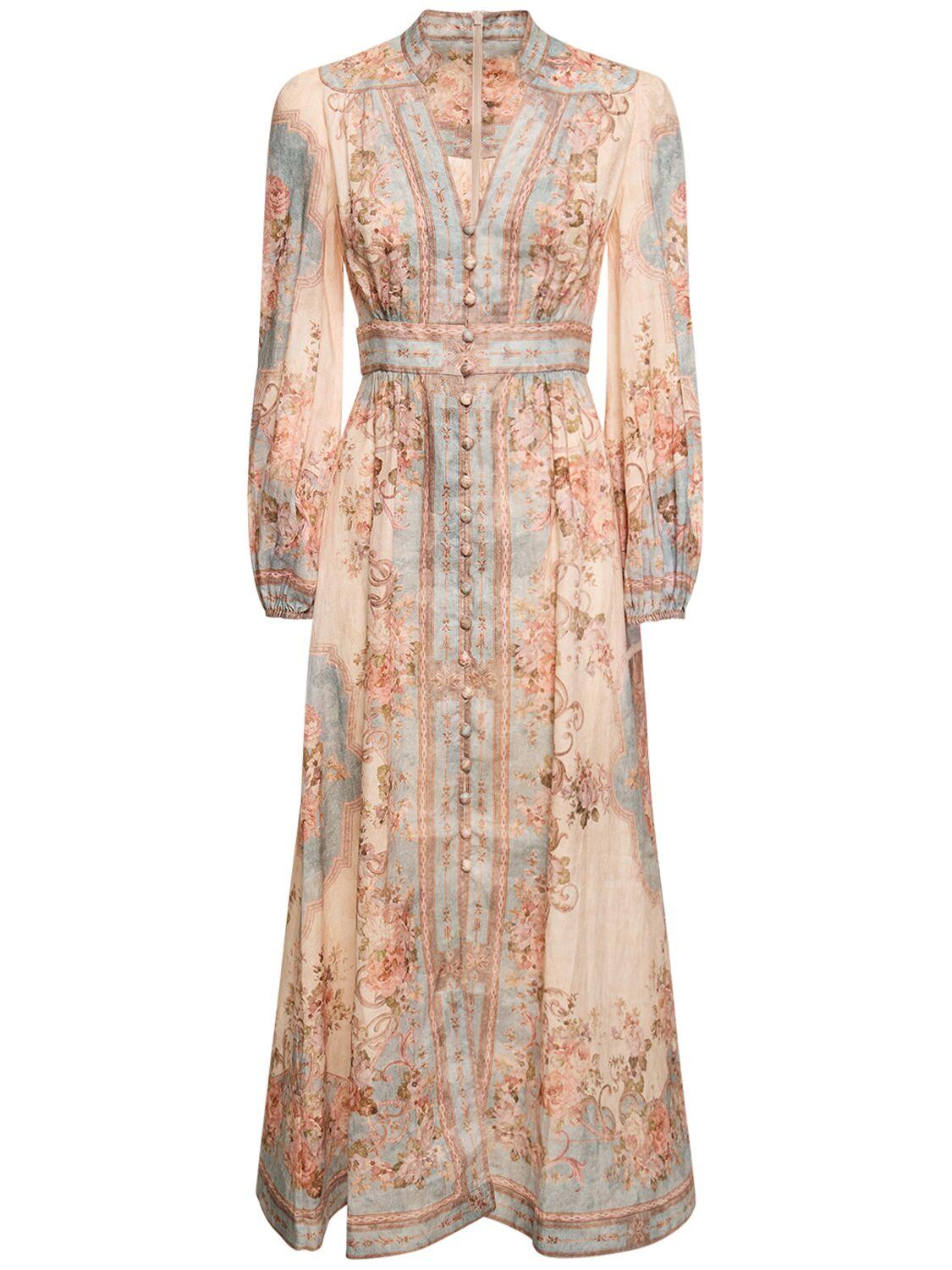 Zimmermann August Plunge Linen Midi Dress in Natural | Lyst Zimmermann August Plunge Linen Midi Dress in Natural | Lyst