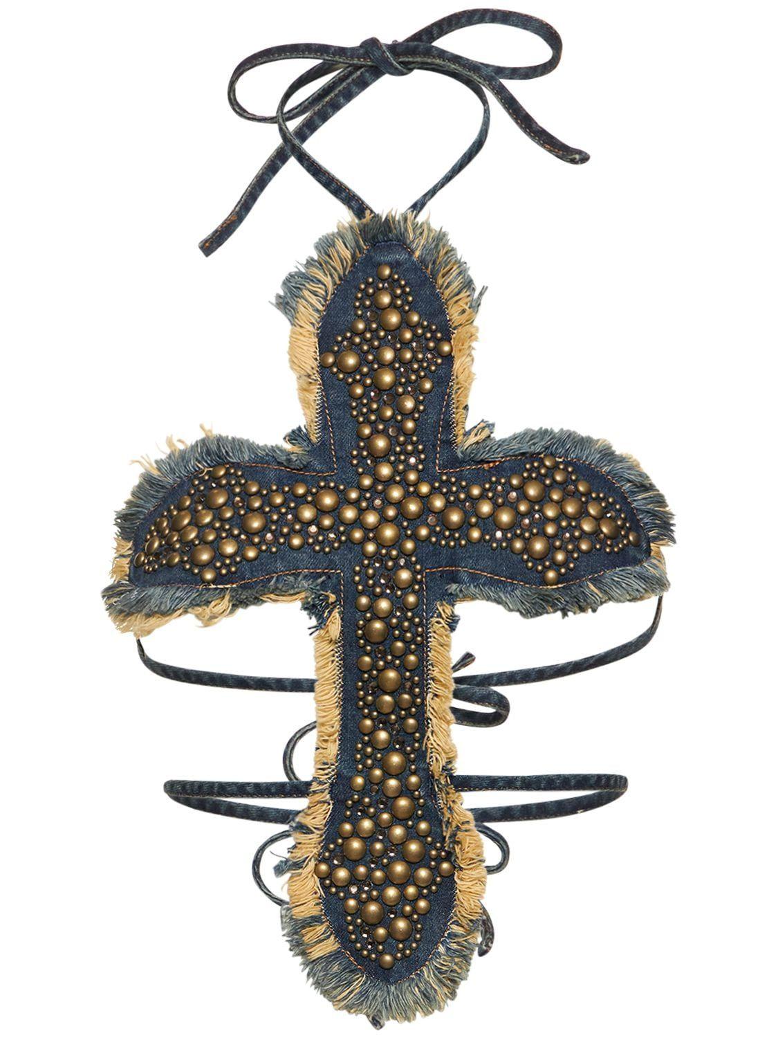 Blumarine Denim Studded Cross Top in Metallic | Lyst