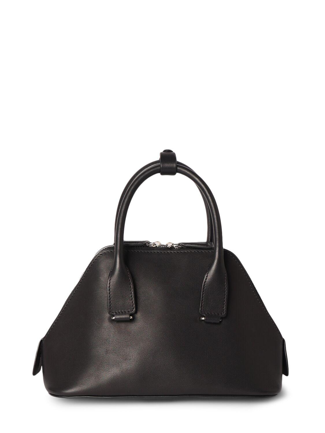 The Row Mini Devon Saddle Leather Top Handle Bag in Black | Lyst