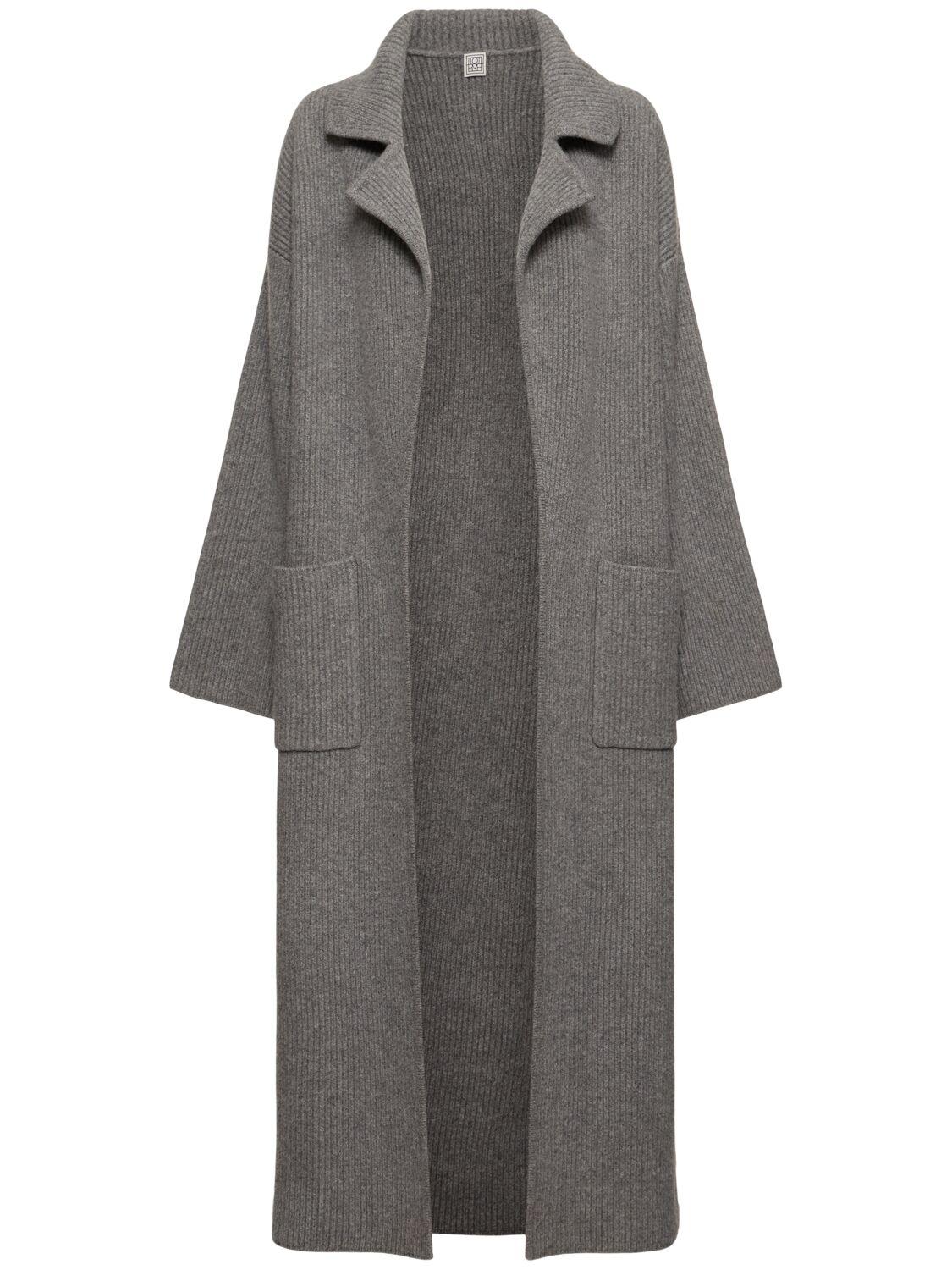 TOTEME Long Rib Knit Cardigan Coat in Gray | Lyst