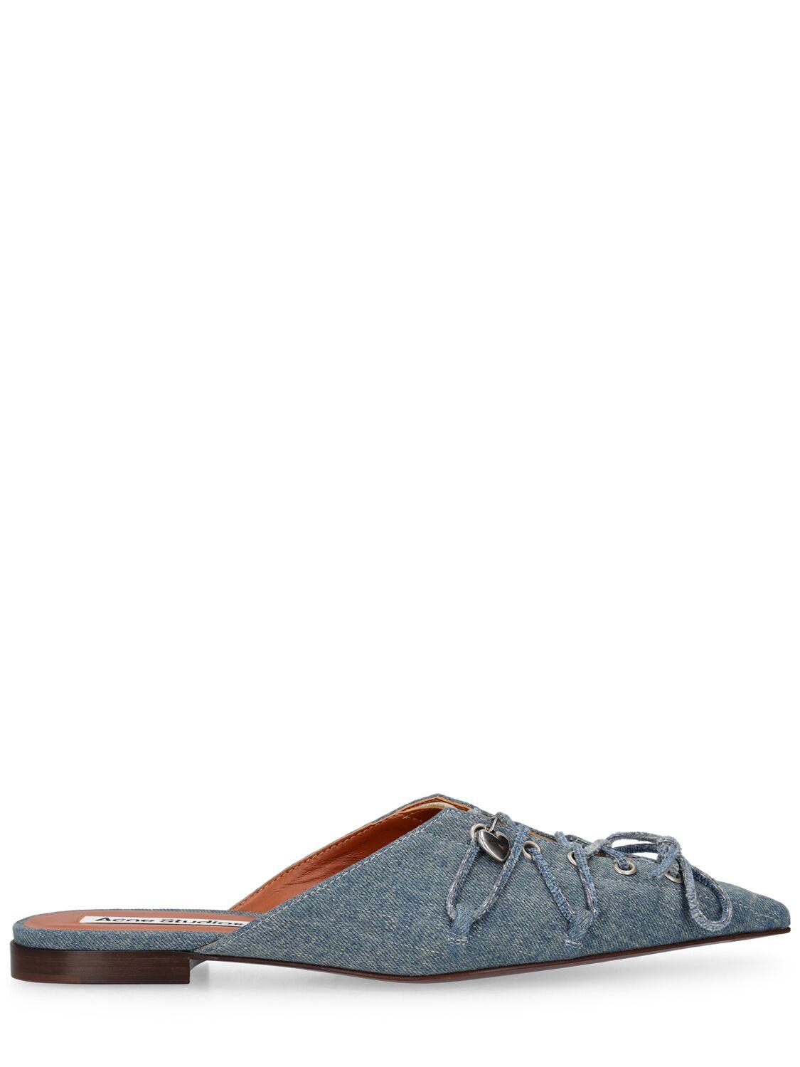 Acne Studios 10Mm Bitten Denim Flat Mules in Blue | Lyst