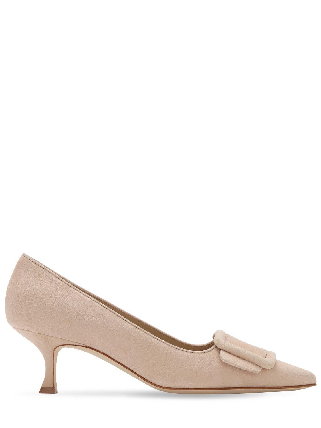 Manolo Blahnik 50Mm Maysale Suede Pumps in Natural | Lyst