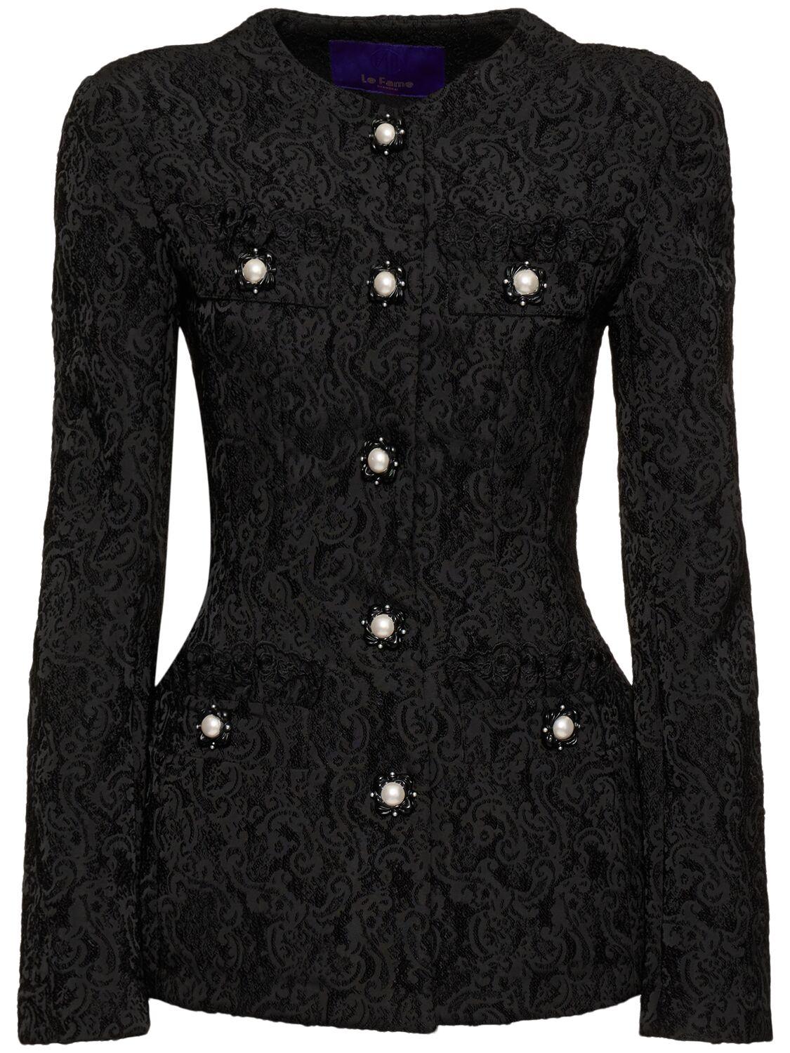 LE FAME Woven Jacquard Corset Jacket in Black | Lyst