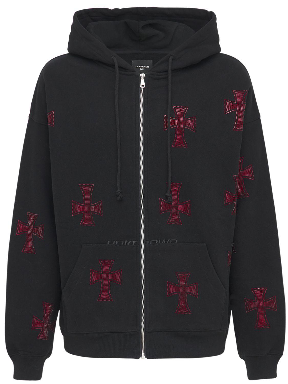 Unknown Crystal Cross Cotton Zip-up Hoodie in Black for Men Unknown Crystal Cross Cotton Zip-up Hoodie in Black for Men