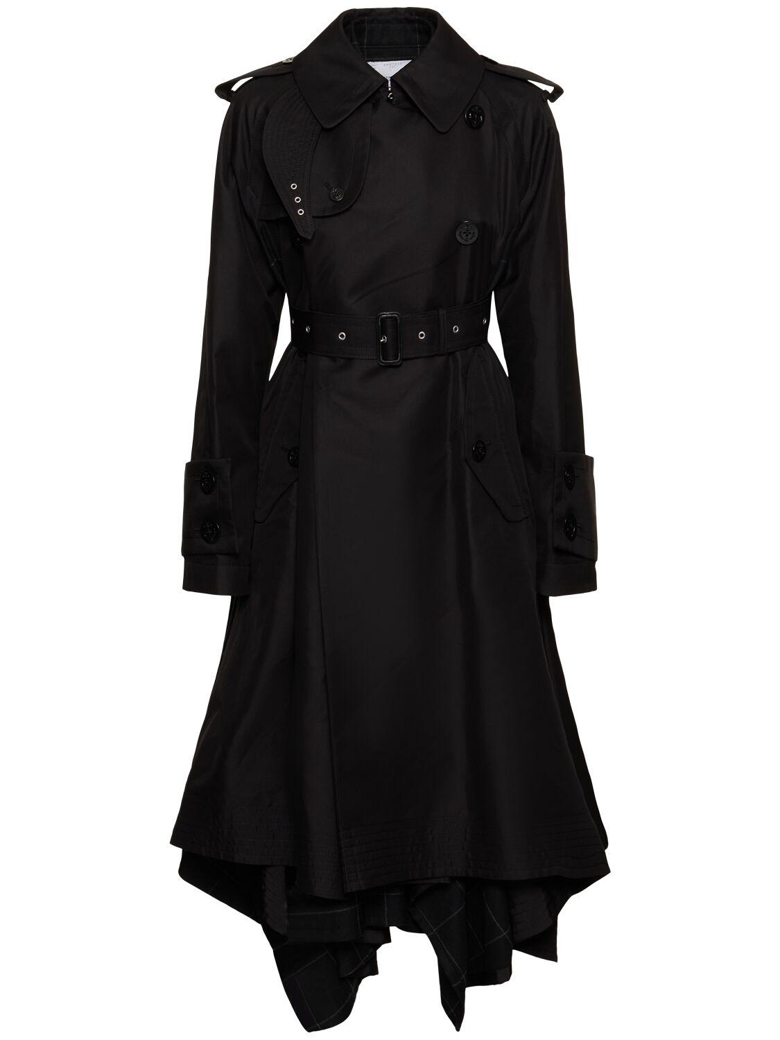 Sacai Long Gabardine & Windowpane Trench Coat in Black | Lyst Sacai Long Gabardine & Windowpane Trench Coat in Black | Lyst