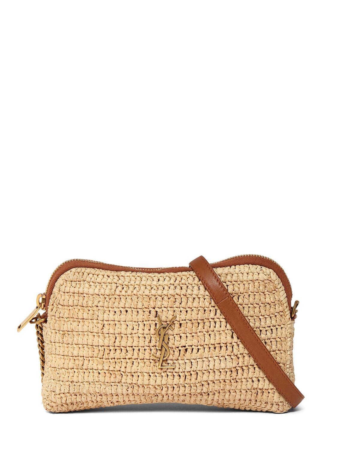 Saint Laurent Mini Gaby Raffia Pouch W/ Chain in Natural | Lyst