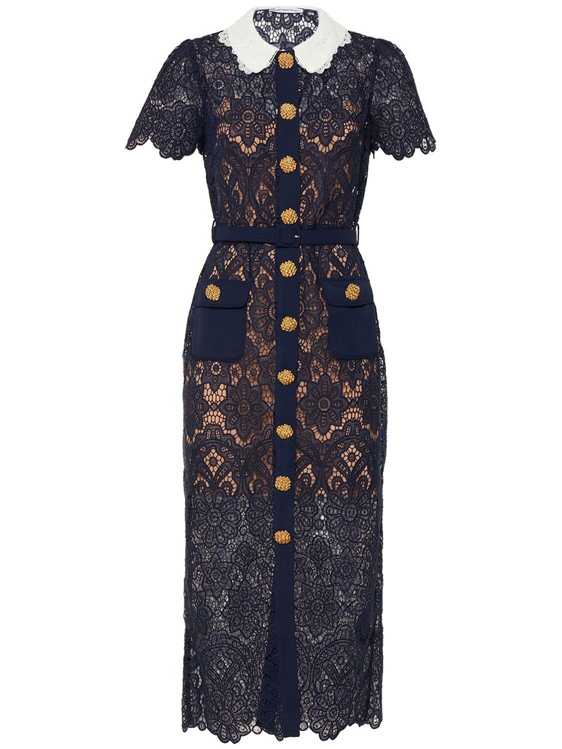 Self Portrait Floral Guipure Lace Midi Dress In Blue Lyst