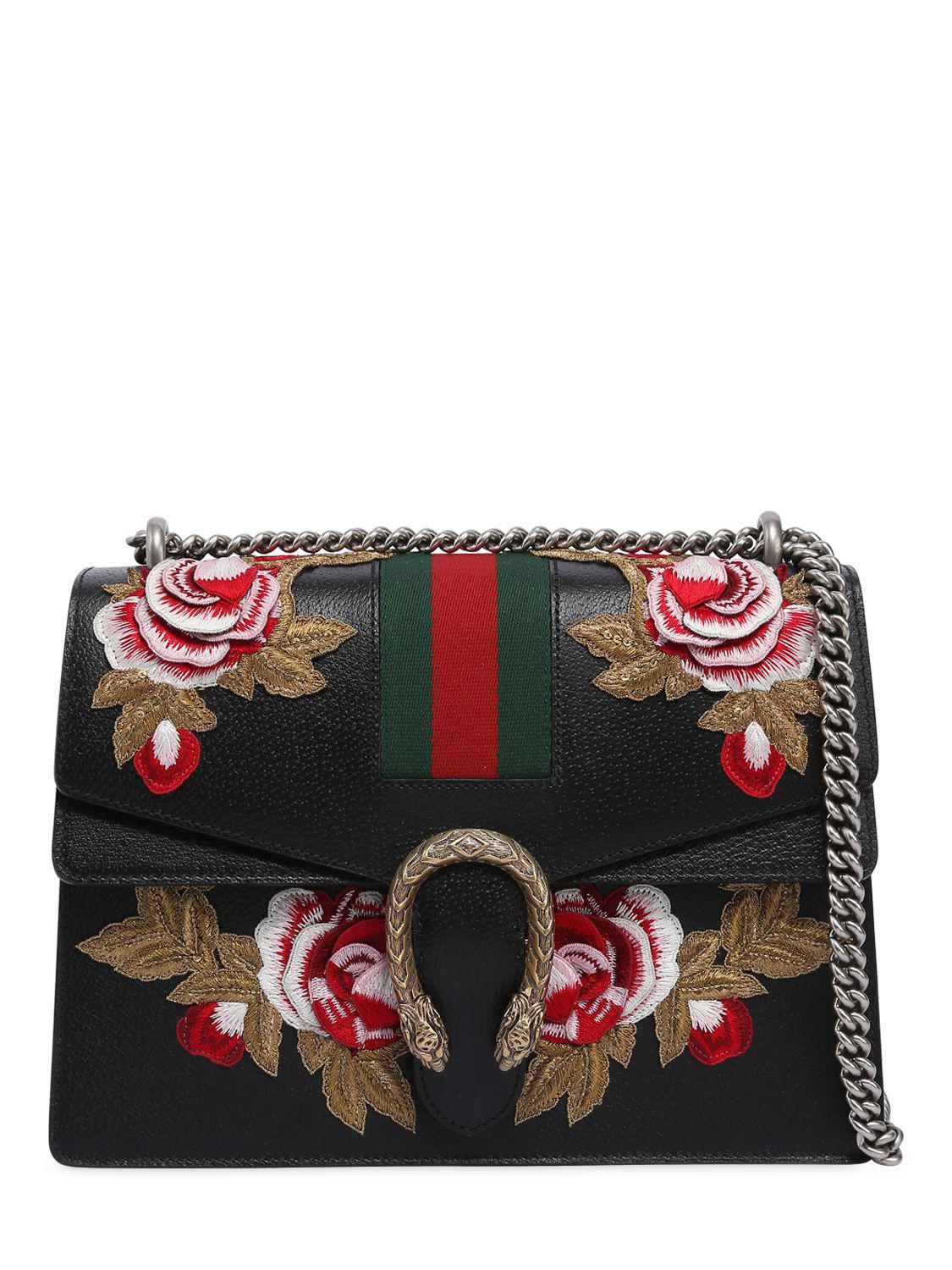 Gucci Medium Dionysus Bag W/ Flower Patches in Black | Lyst