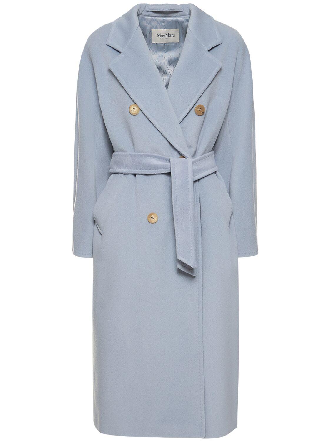 Max Mara Madame Wool And Cashmere Long Belted Coat in Blue | Lyst