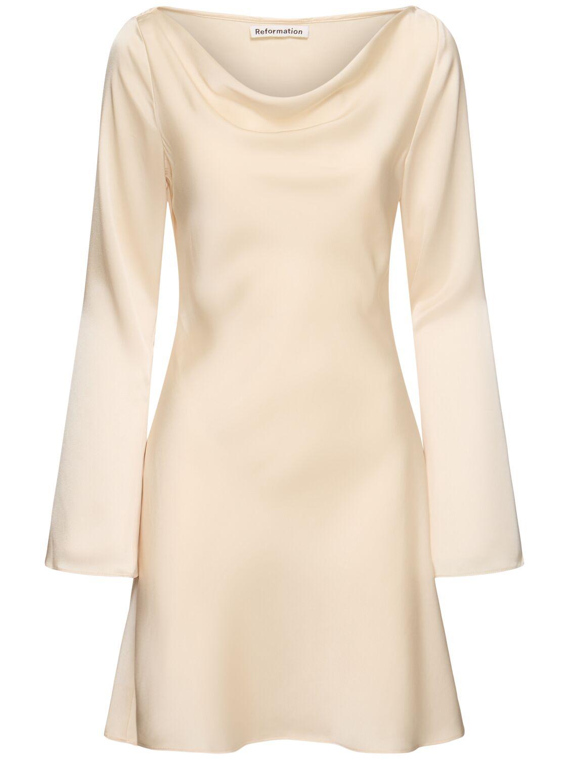 Reformation Pike Satin Dress in Natural | Lyst