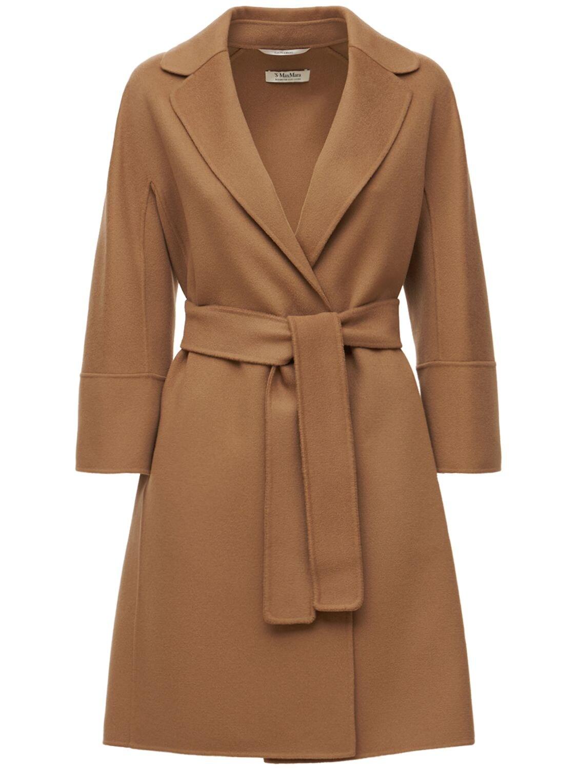 Max Mara Arona Short Wool Wrap Coat in Natural | Lyst
