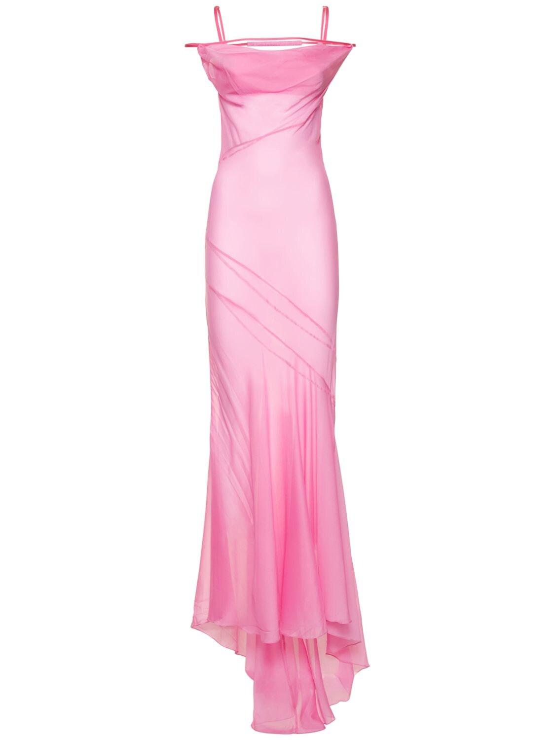 Jacquemus La Robe Draggiu Sheer Silk Chiffon Gown in Pink | Lyst Australia