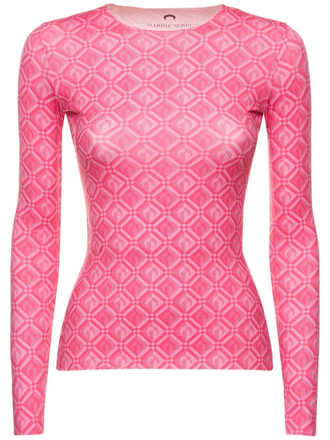 Marine Serre Moon Diamant Printed Second Skin Top In Pink Lyst