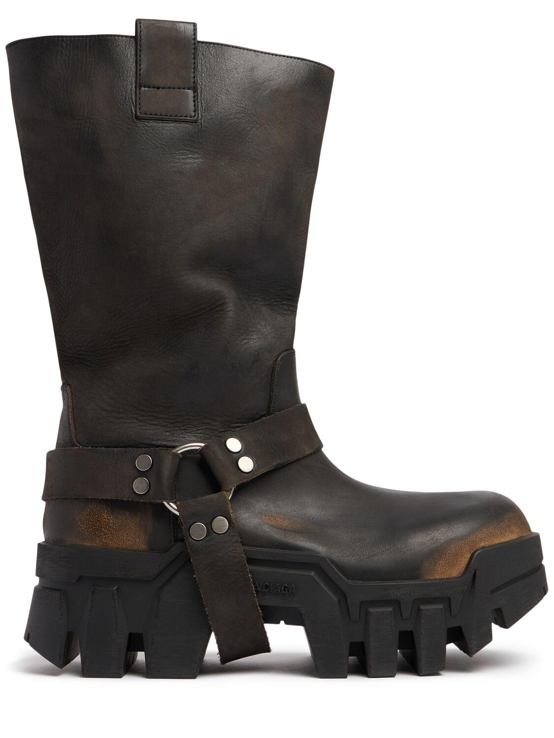 Balenciaga Bulldozer Leather Harness Boots in Black for Men | Lyst