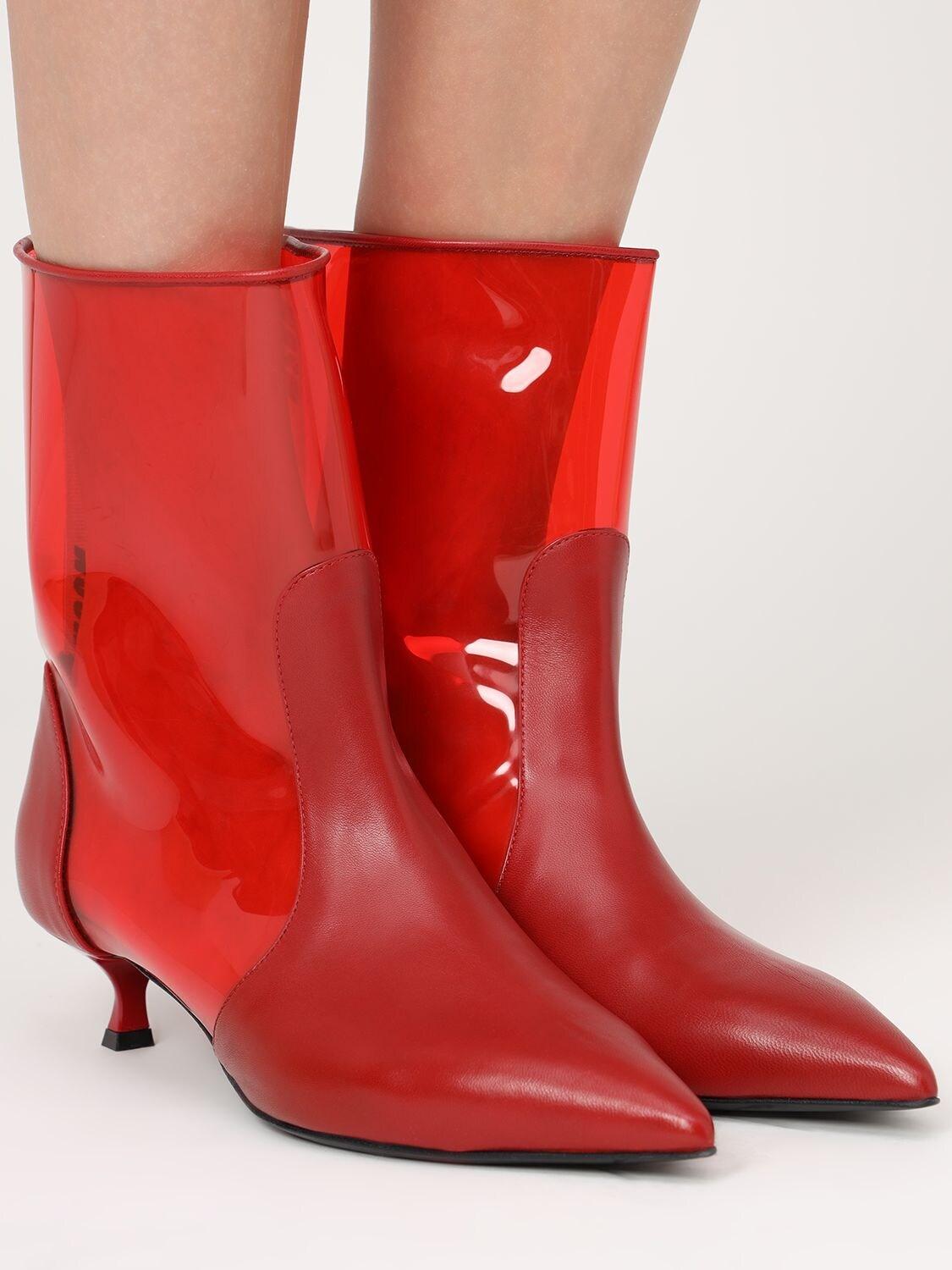 MSGM 20mm Leather & Pvc Ankle Boots in Red - Lyst