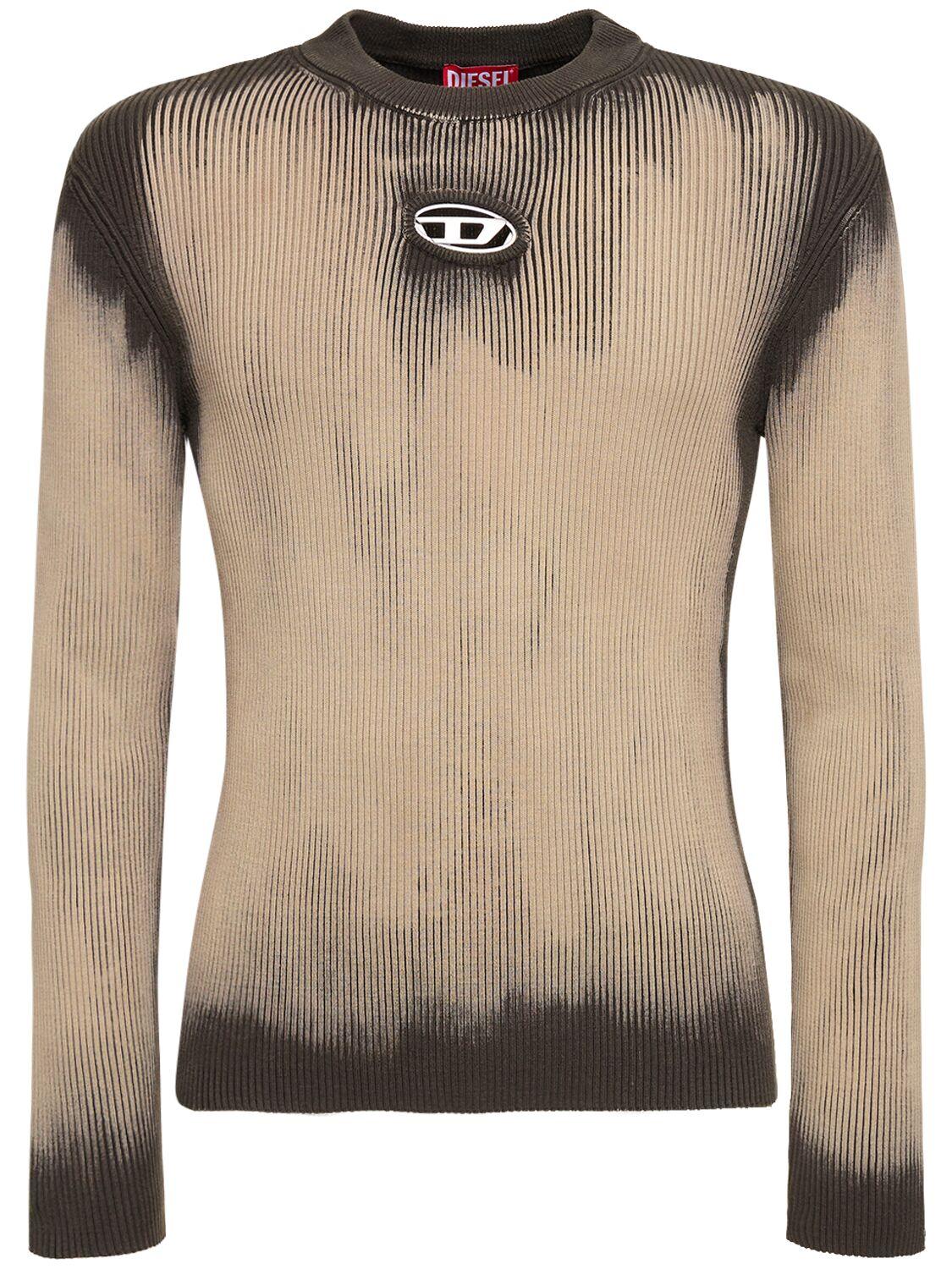DIESEL Oval-D Slim Cotton Blend Knit Sweater in Brown for Men | Lyst
