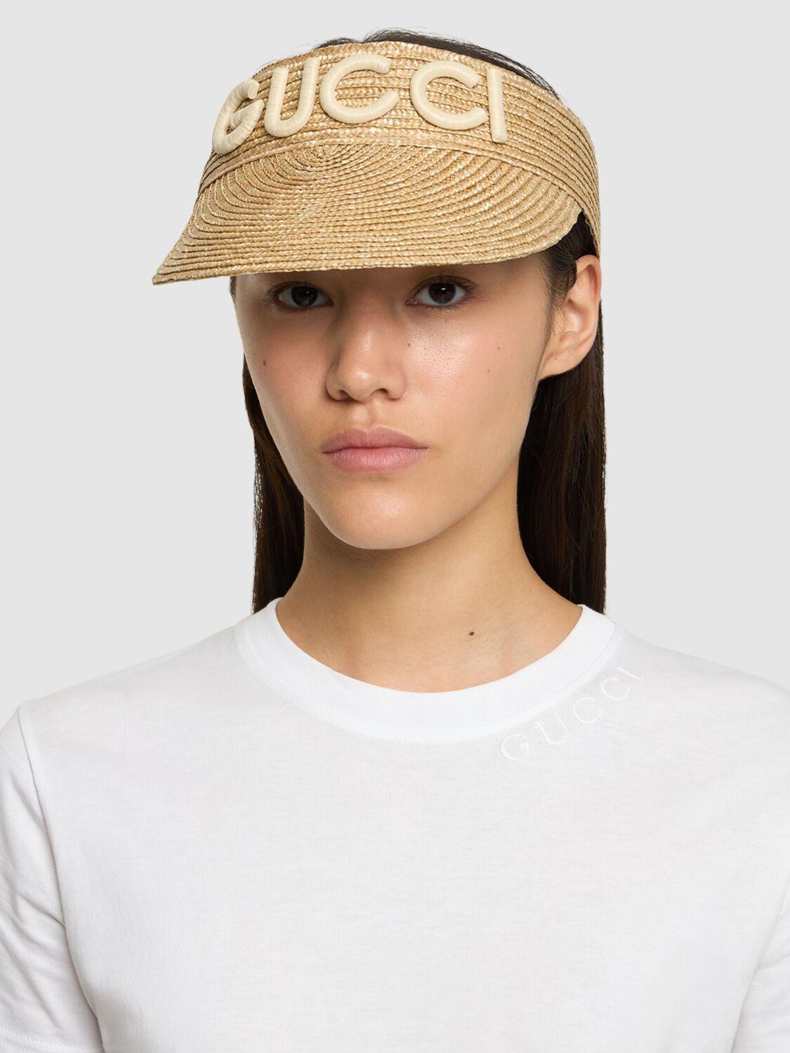 Gucci Woven Straw Visor in Natural Lyst UK