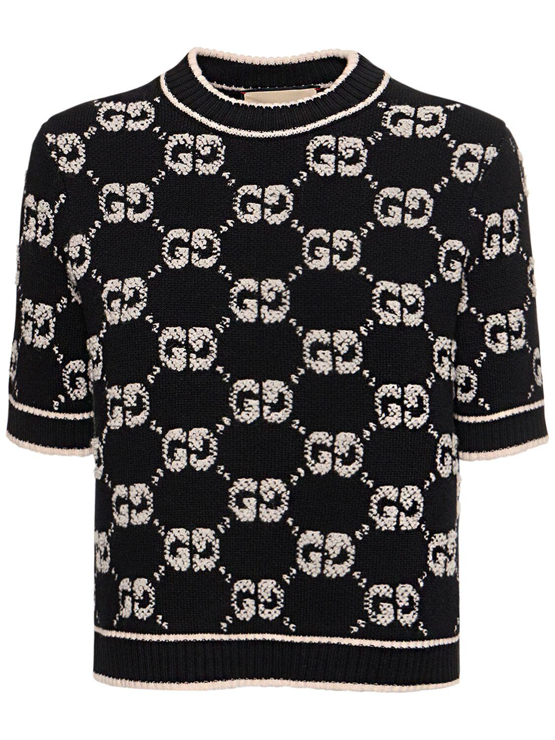 Gucci Gg Jacquard Wool Boucle Top in Black | Lyst UK