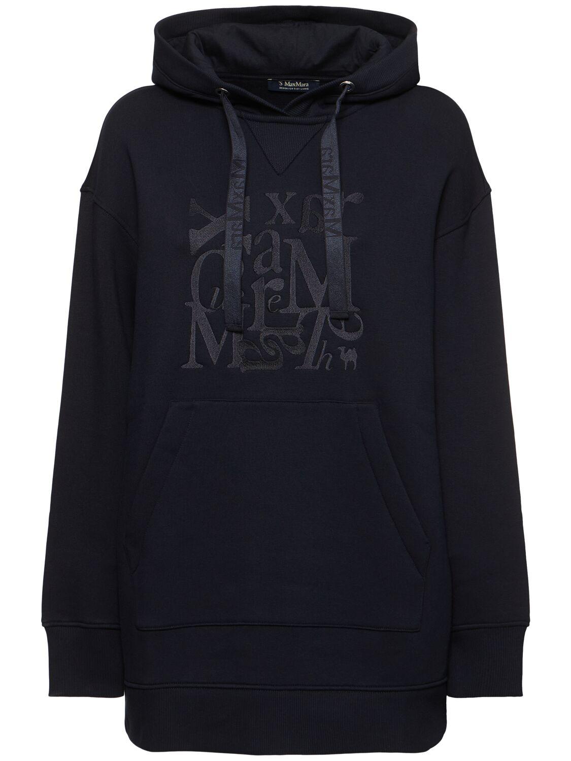 Max Mara Musa Jersey Logo Oversized Hoodie in Blue | Lyst