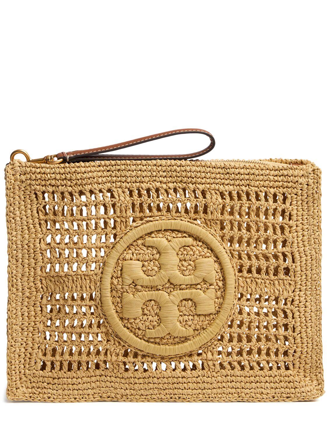 Tory Burch Ella Crochet Straw Pouch in Metallic | Lyst