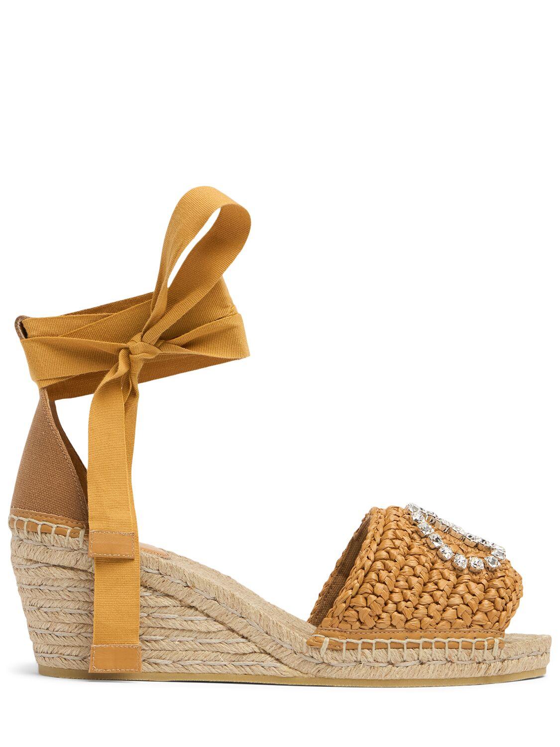 Gucci GG Embellished Raffia Espadrille Wedges in Metallic | Lyst