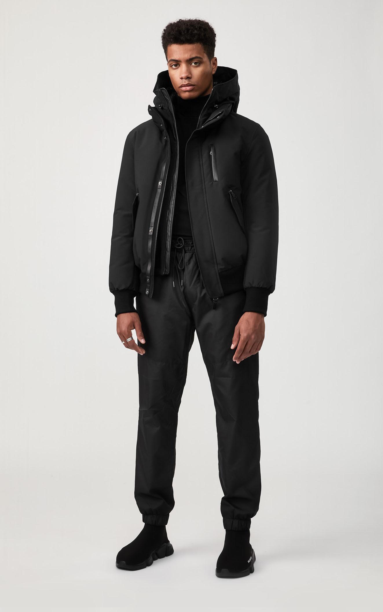 Mackage Leather Dixon Down Bomber Jacket With Removable Hooded Bib In ...