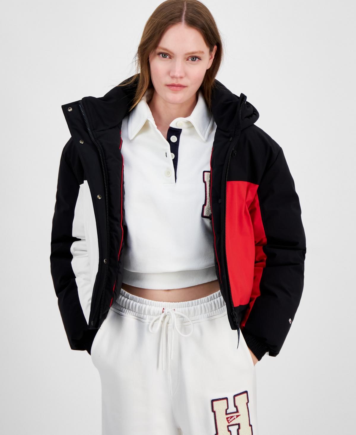 Tommy Hilfiger Cropped Flag Puffer Jacket in Red | Lyst