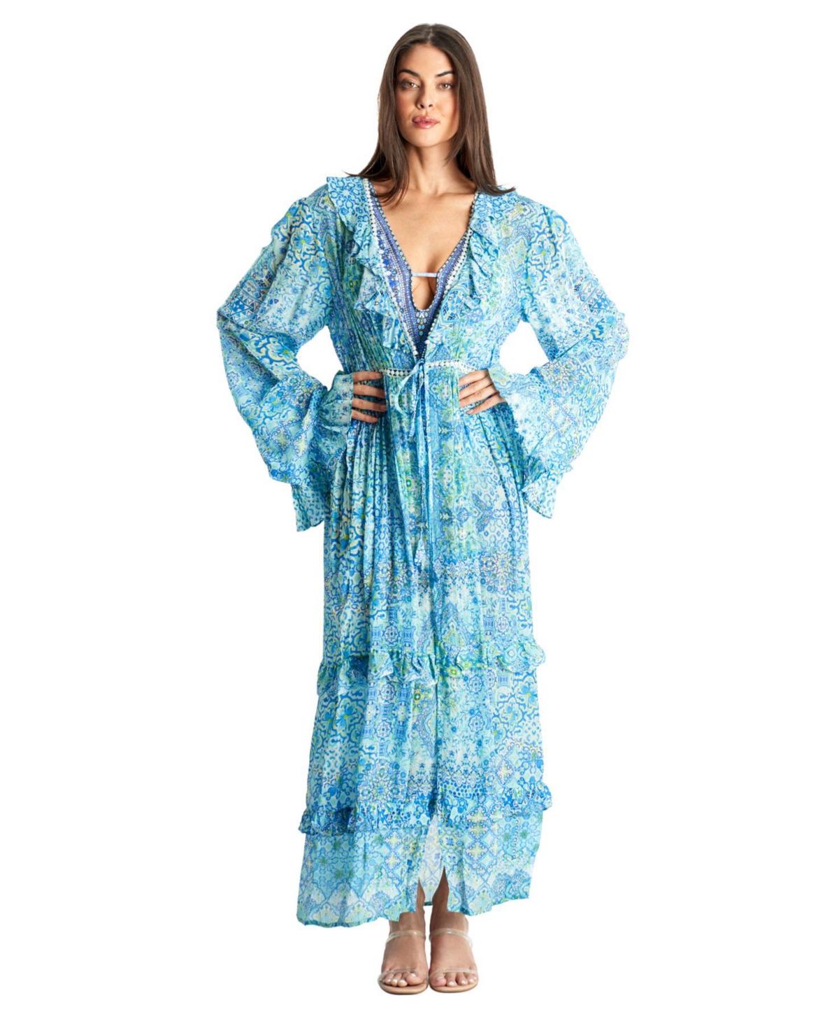 La Moda Clothing Maxi Tiered Overshirt Dress in Blue | Lyst