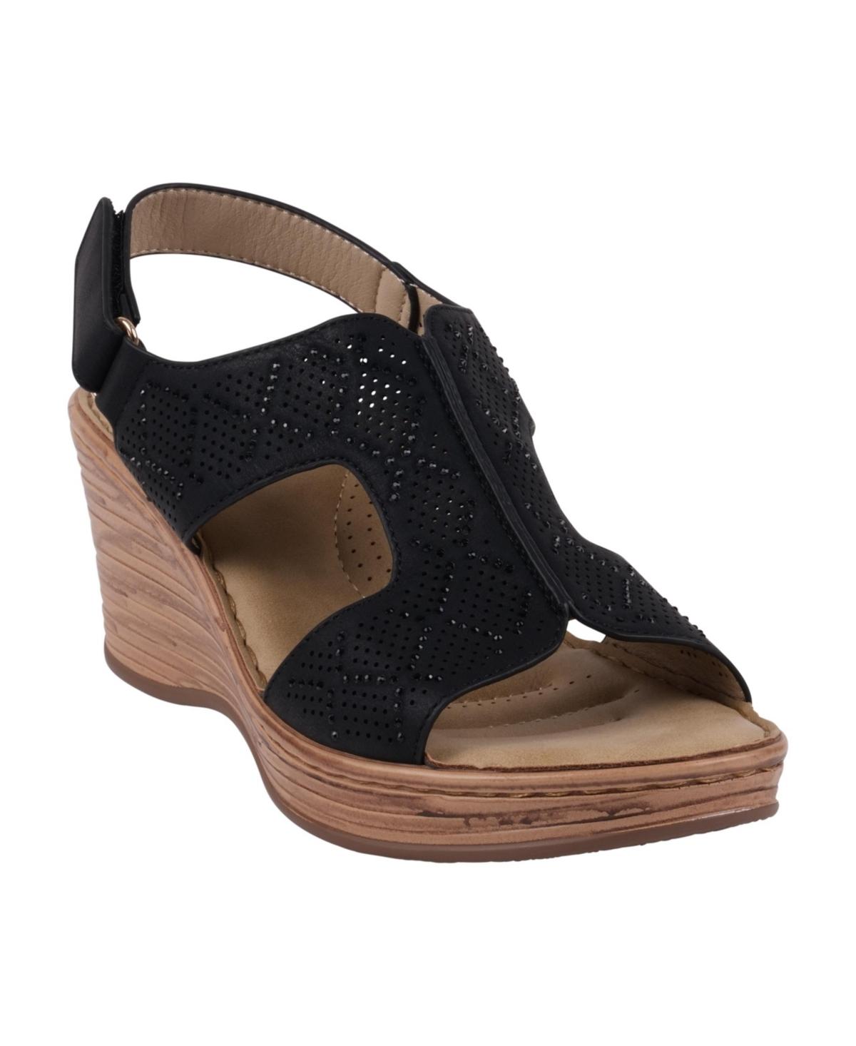 Gc Shoes Amara Embellished Slingback Wedge Sandals in Black | Lyst