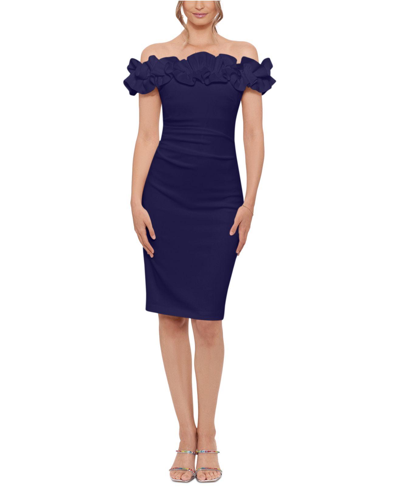 Xscape Off-the-shoulder Ruffle-collar Dress in Blue | Lyst