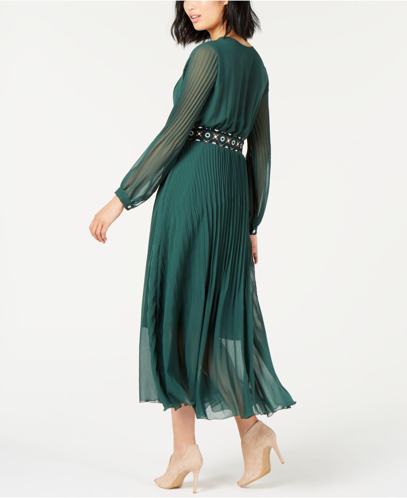 Marella Synthetic Pleated Belted Maxi Dress in Green - Lyst