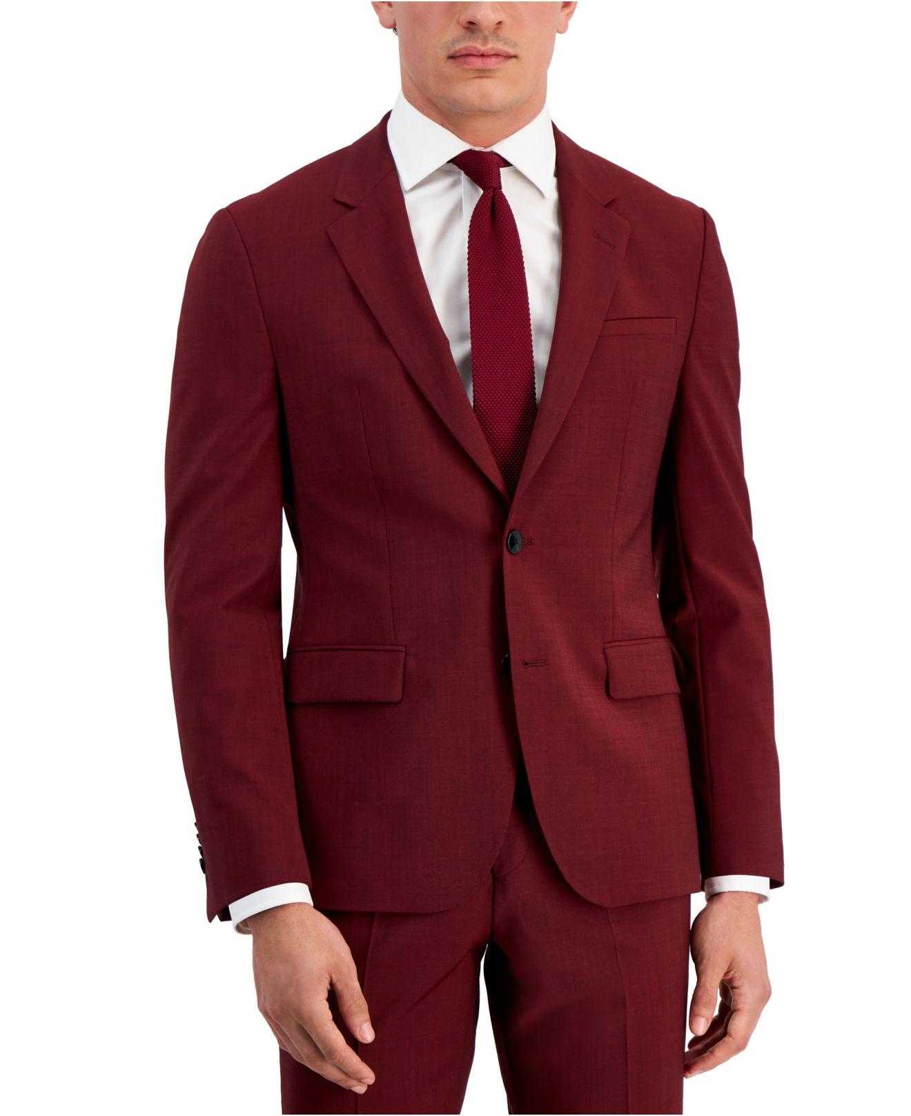 HUGO Modern-fit Dark Red Suit Jacket for Men | Lyst