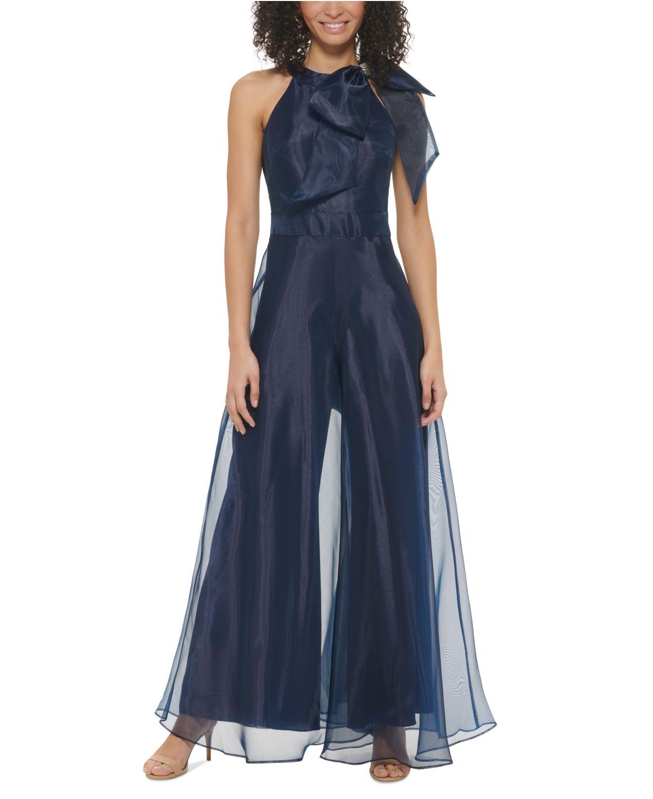 Eliza J Bow-neck Sleeveless Wide-leg Jumpsuit in Blue | Lyst