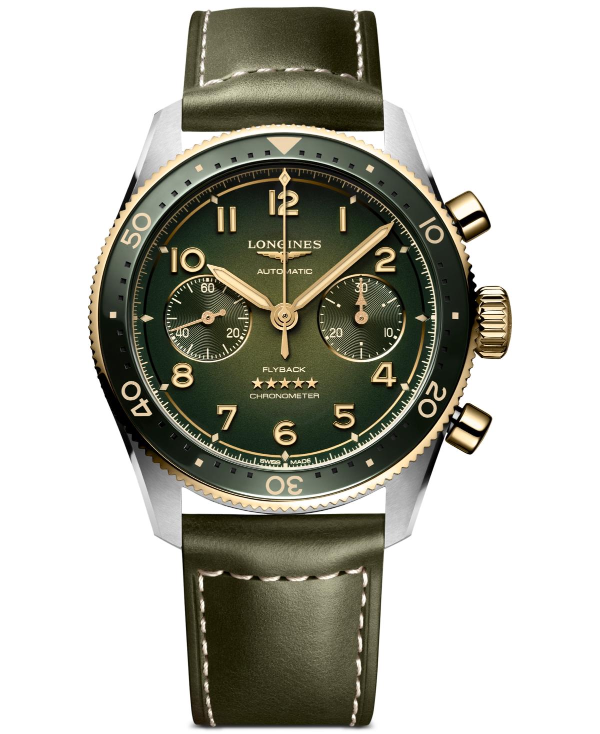 Longines Swiss Automatic Chronograph Spirit Flyback Green Leather Strap ...