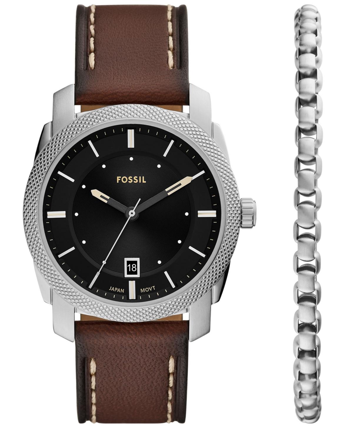 Fossil Machine Three-hand Date Leather Watch And Bracelet Set in Black ...