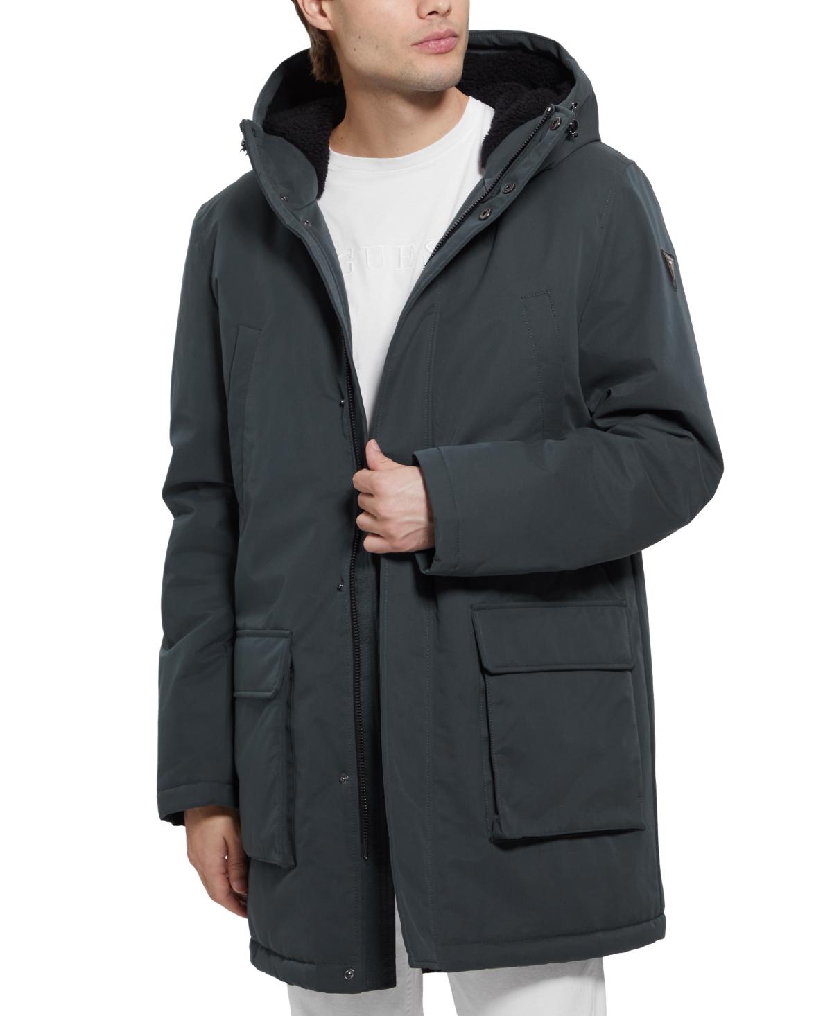 Guess Lawrence Sherpa Lined Three Quarter Parka Coat in Black for Men ...