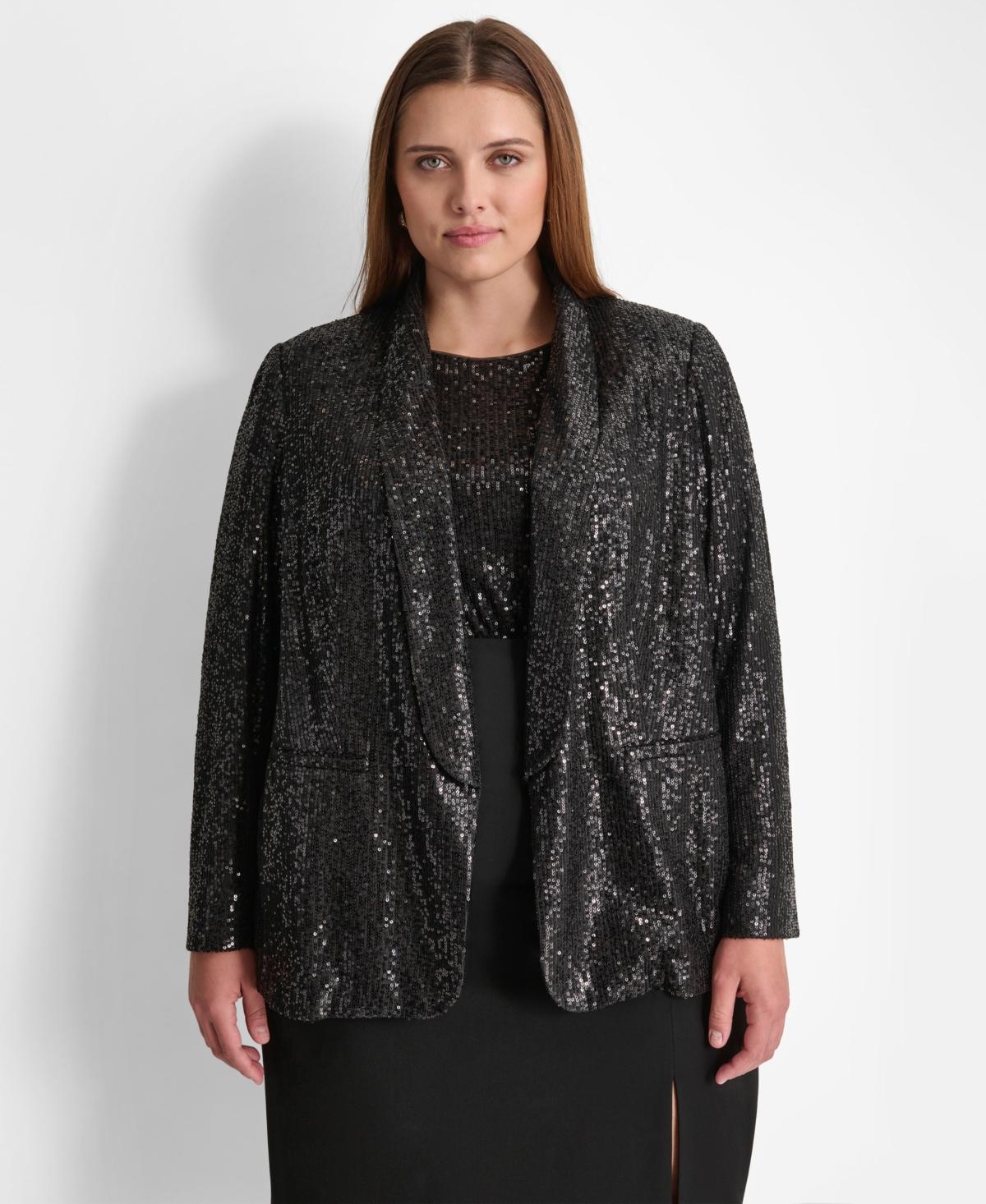 DKNY Plus Size Sequined Shawl-collar Long-sleeve Jacket in Black | Lyst