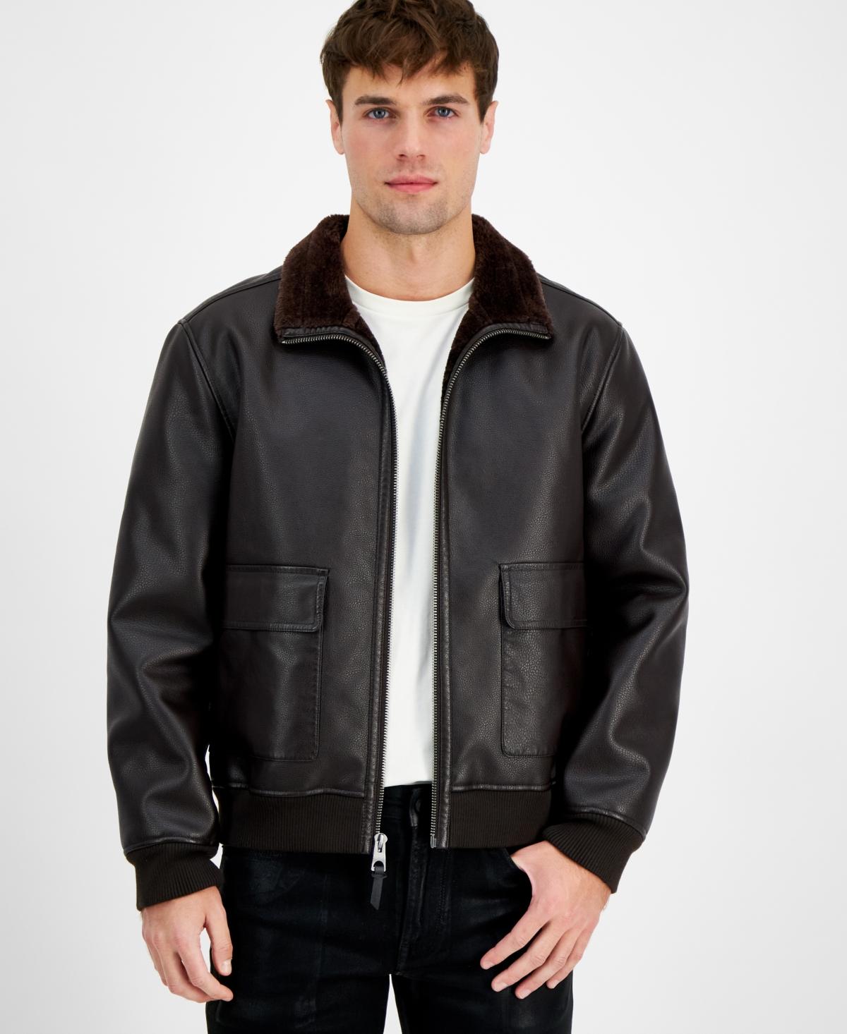 Guess Ryder Faux-leather Bomber Jacket in Black for Men | Lyst